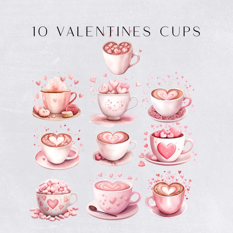 Coffee Valentines Day Clipart, Blush Valentines Day Illustrations, Love ...