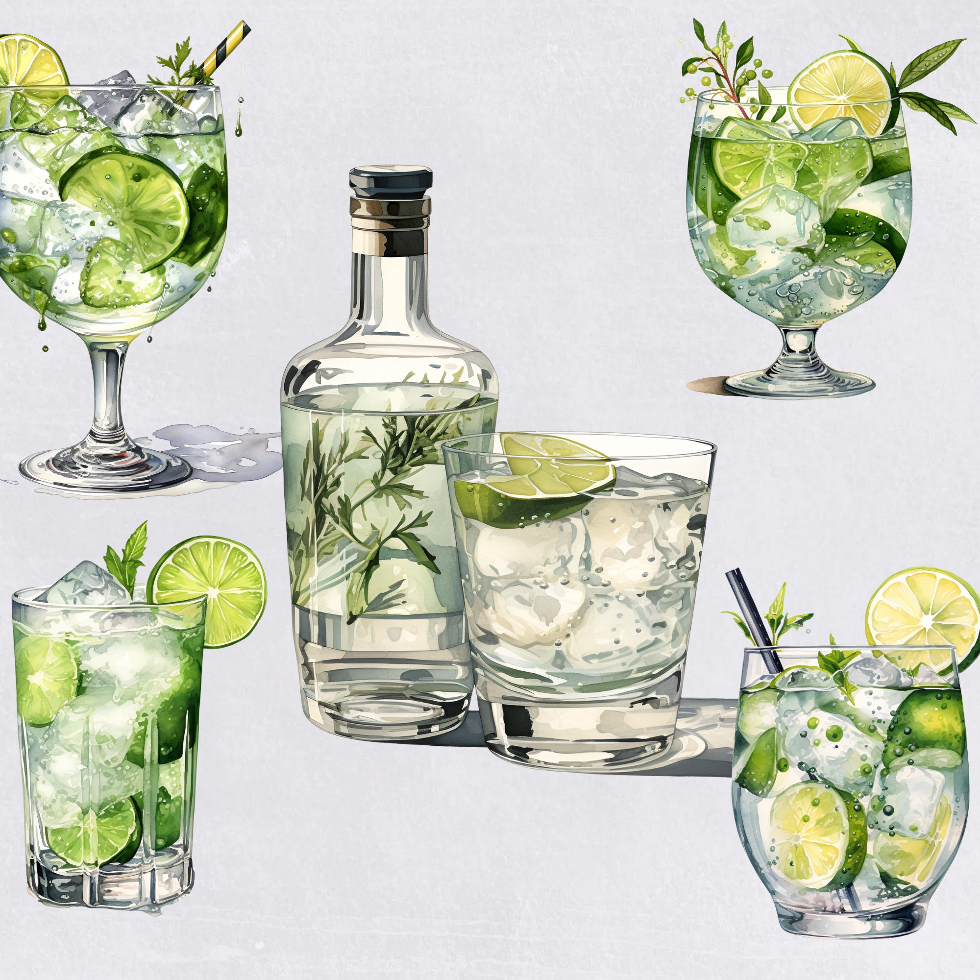 Gin and Tonic Clipart, Bottle and Glass, Alcoholic Drink, Signature ...