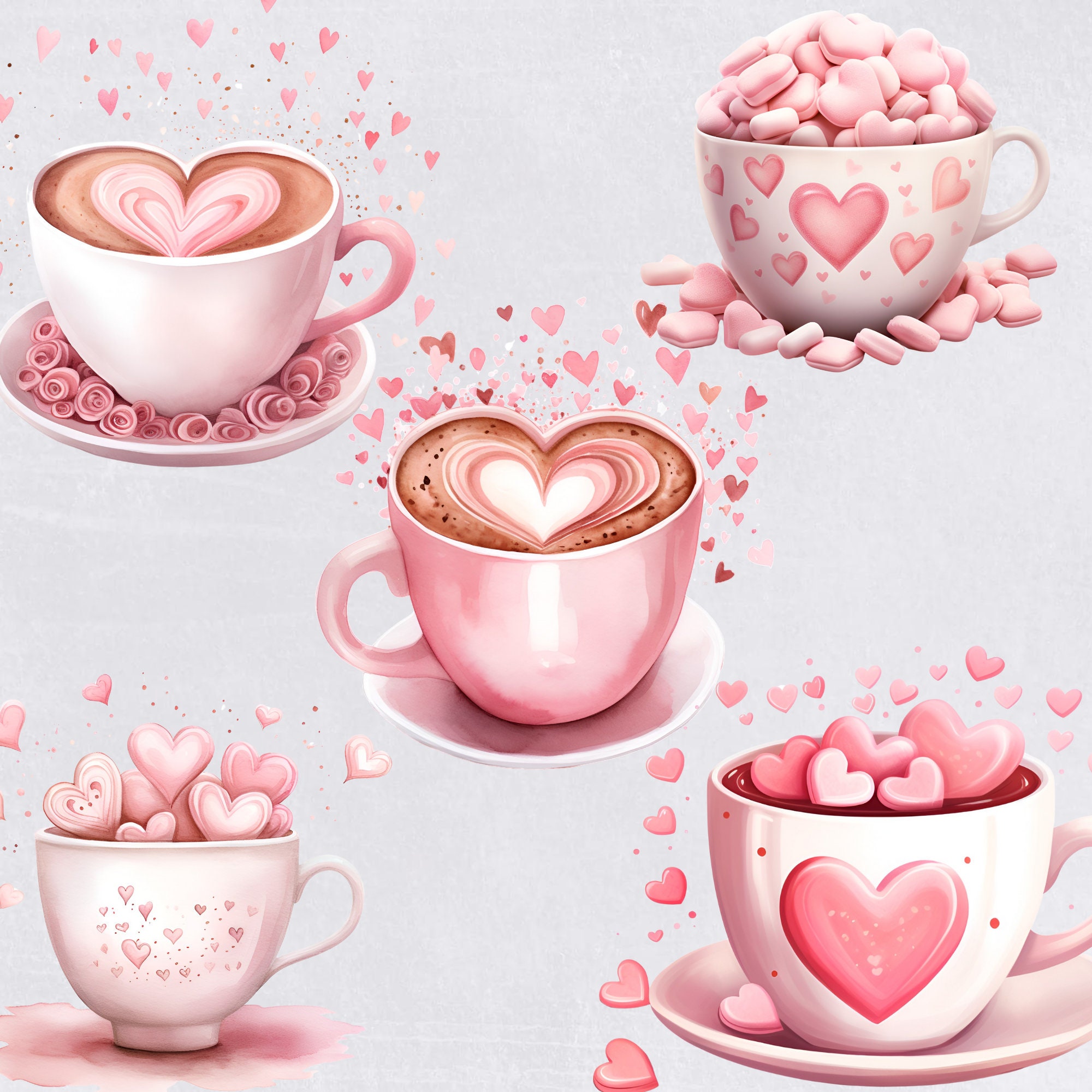 Coffee Valentines Day Clipart, Blush Valentines Day Illustrations, Love ...