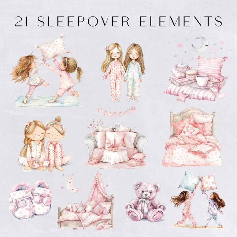 Sleepover Clipart, Pajama Squad Party Clip Art, Slumber Birthday ...