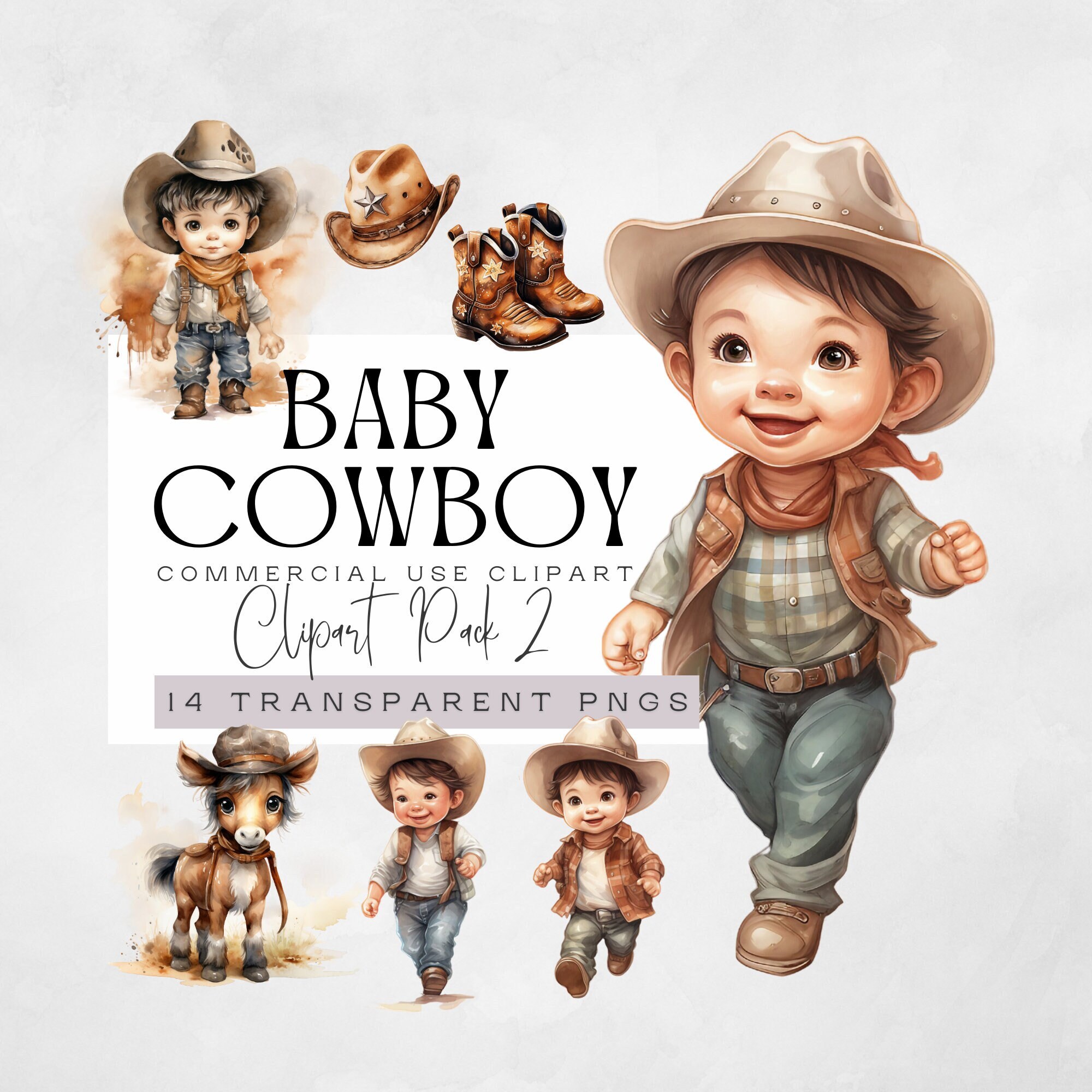 Baby Boy Cowboy Clipart, Watercolor Baby Shower, Cute Little Western ...