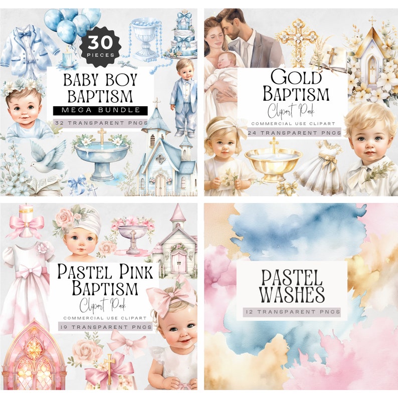 Baby Boy and Girl Baptism Clipart, MEGA BUNDLE, Religious Clip Art ...