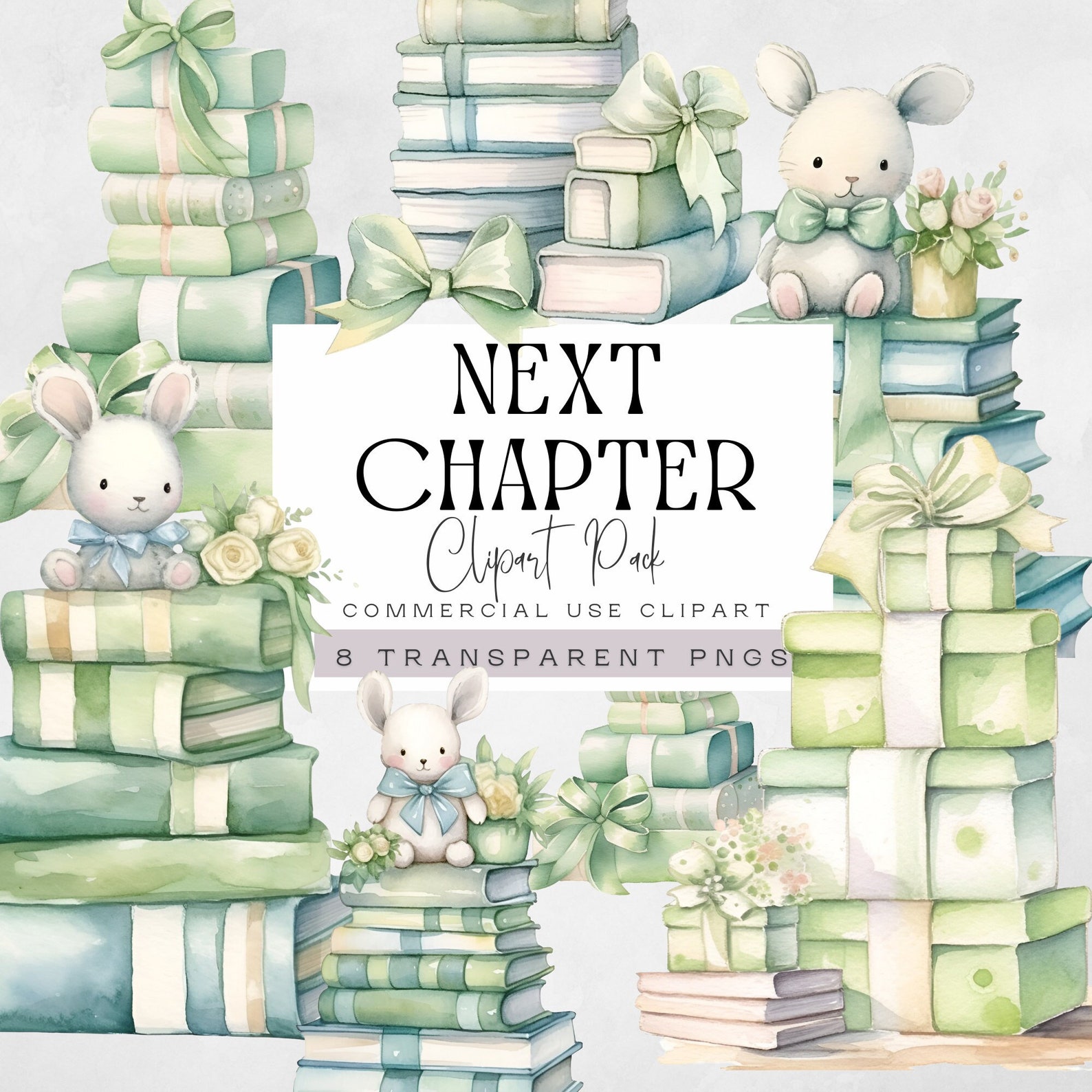 New Chapter Baby Shower Clipart, Baby Boy Clipart Sage Green, Storybook ...