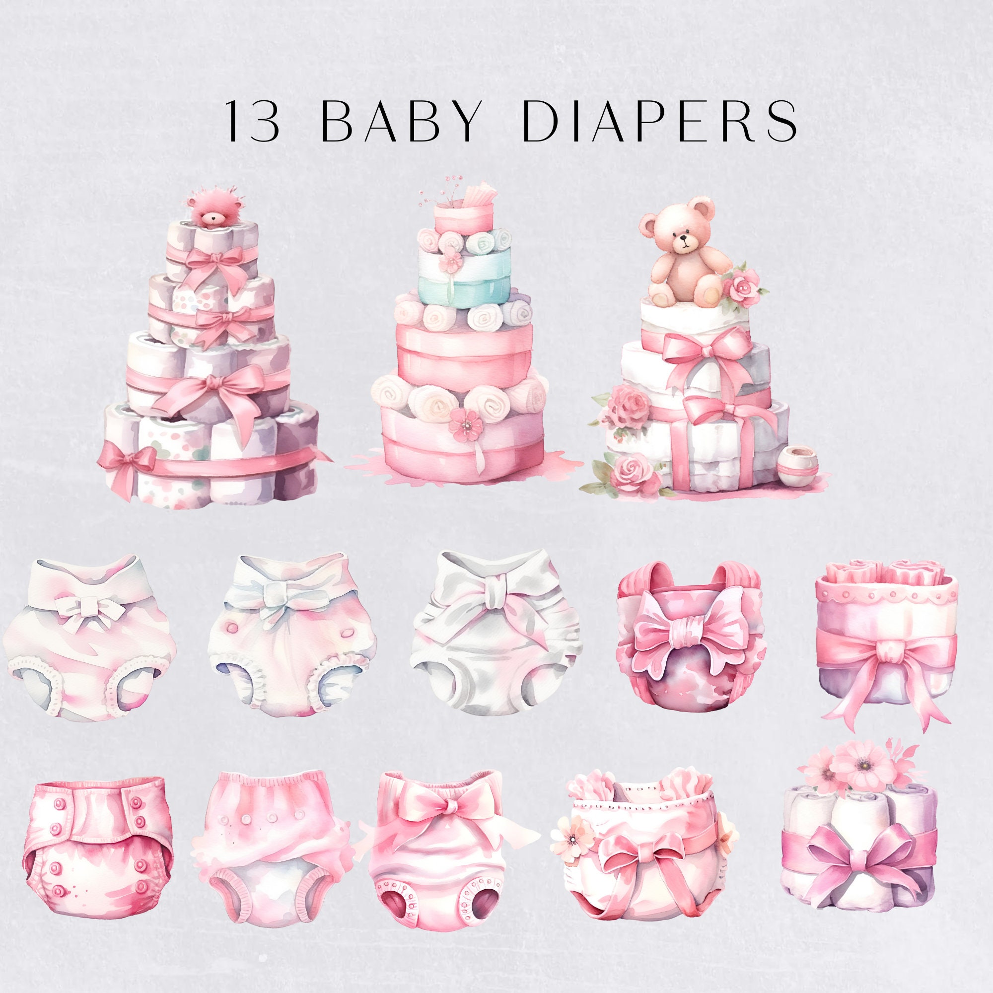 Baby Diaper Clipart, Pink Watercolor Baby Shower Games Clip Art, Nappy ...