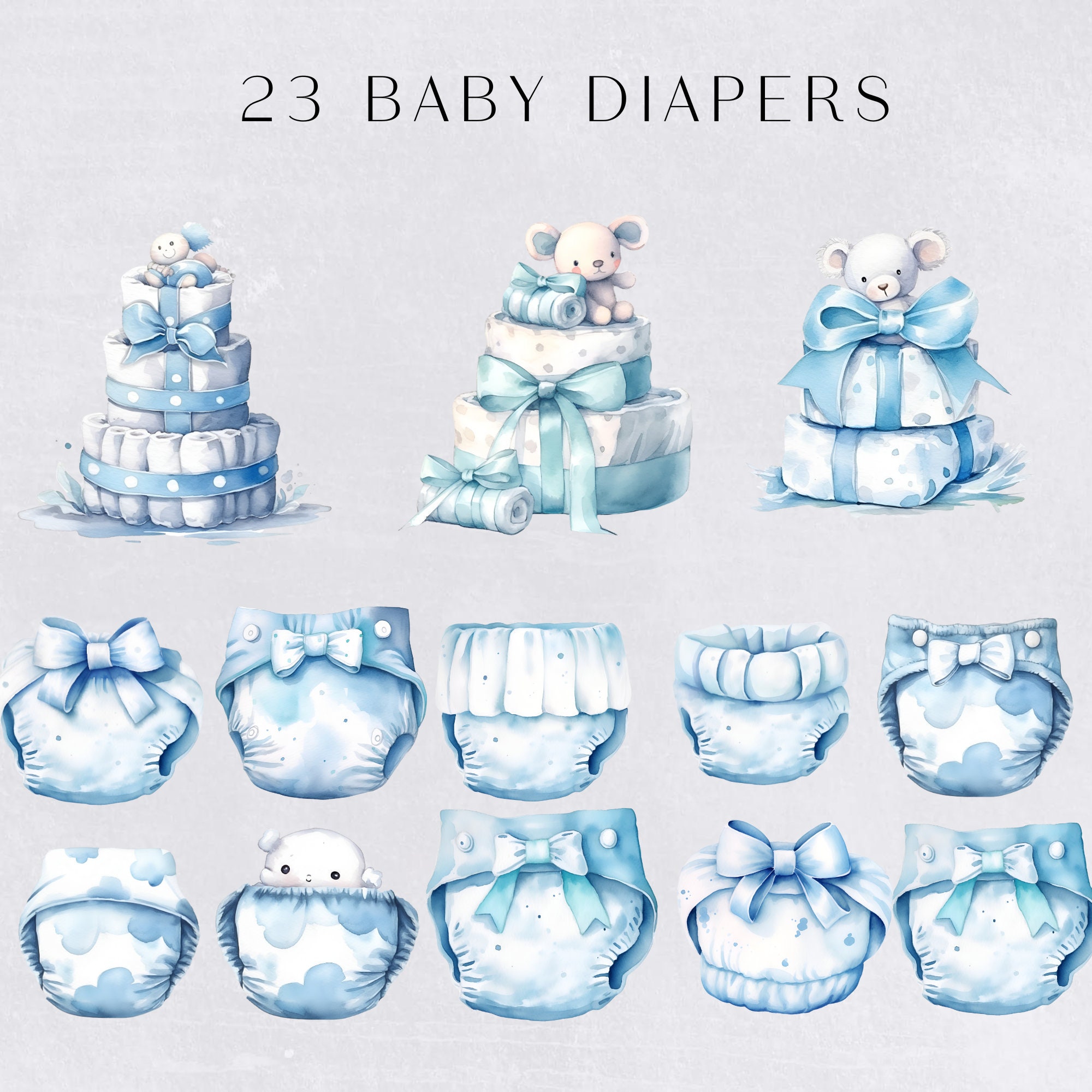 Baby Diapers Clipart, Blue Watercolor Baby Shower Games Clip Art, Nappy ...
