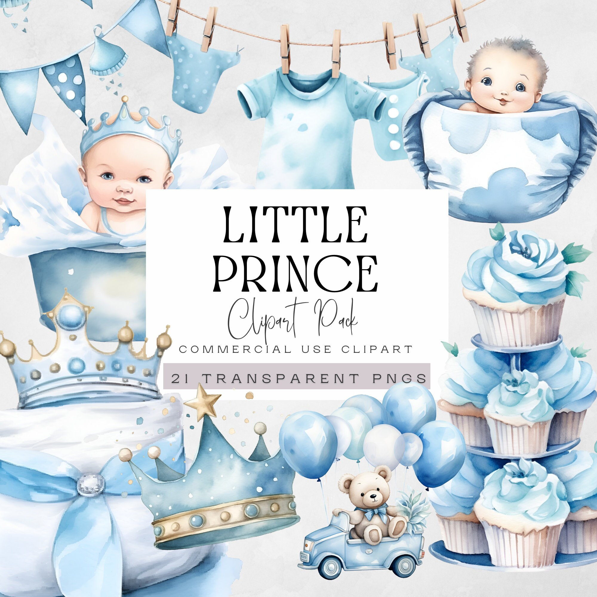 Prince Baby Shower Png, Little Prince Clipart, Watercolor Blue Boy Baby ...
