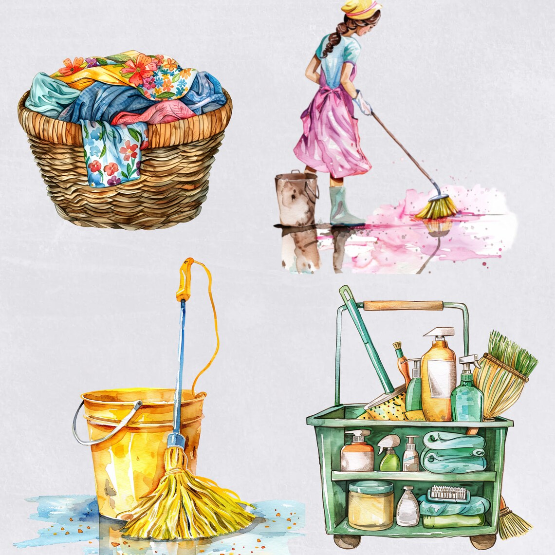 Cleaning Services Clipart, MEGA BUNDLE, House Cleaning Girl Lady Clip ...