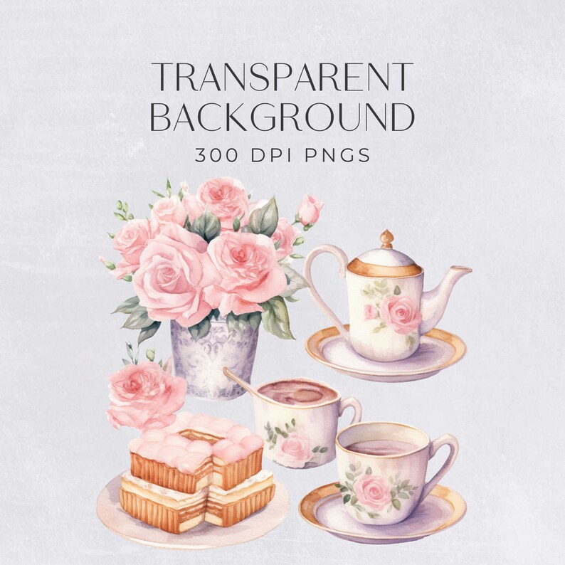 Girls Afternoon Tea Party Clip Art, Pink Shabby Chic High Tea Bridal ...