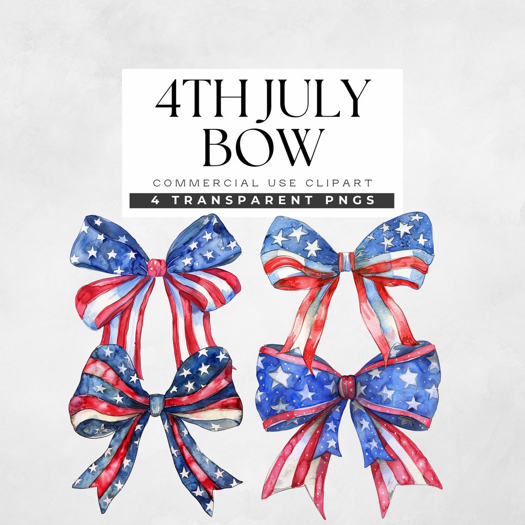 4th of July Coquette Bow Clipart, Patriotic Bow Png, American ...