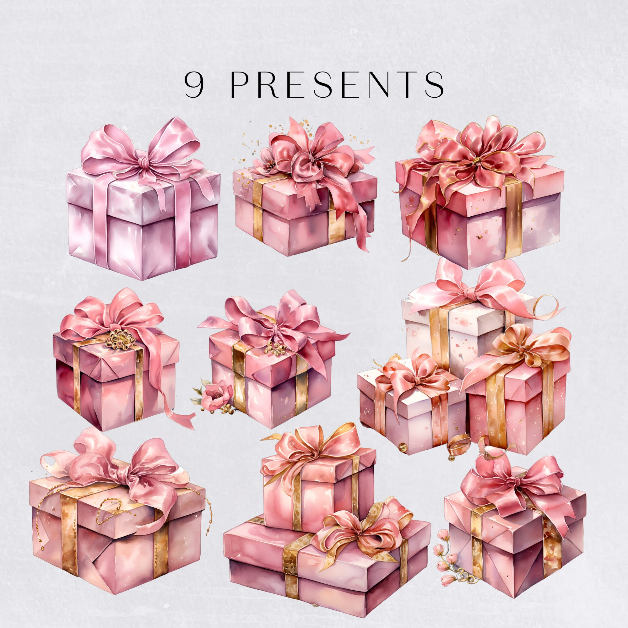 Birthday Present Clipart, Pink & Gold Gift Box, Watercolor Party Png ...