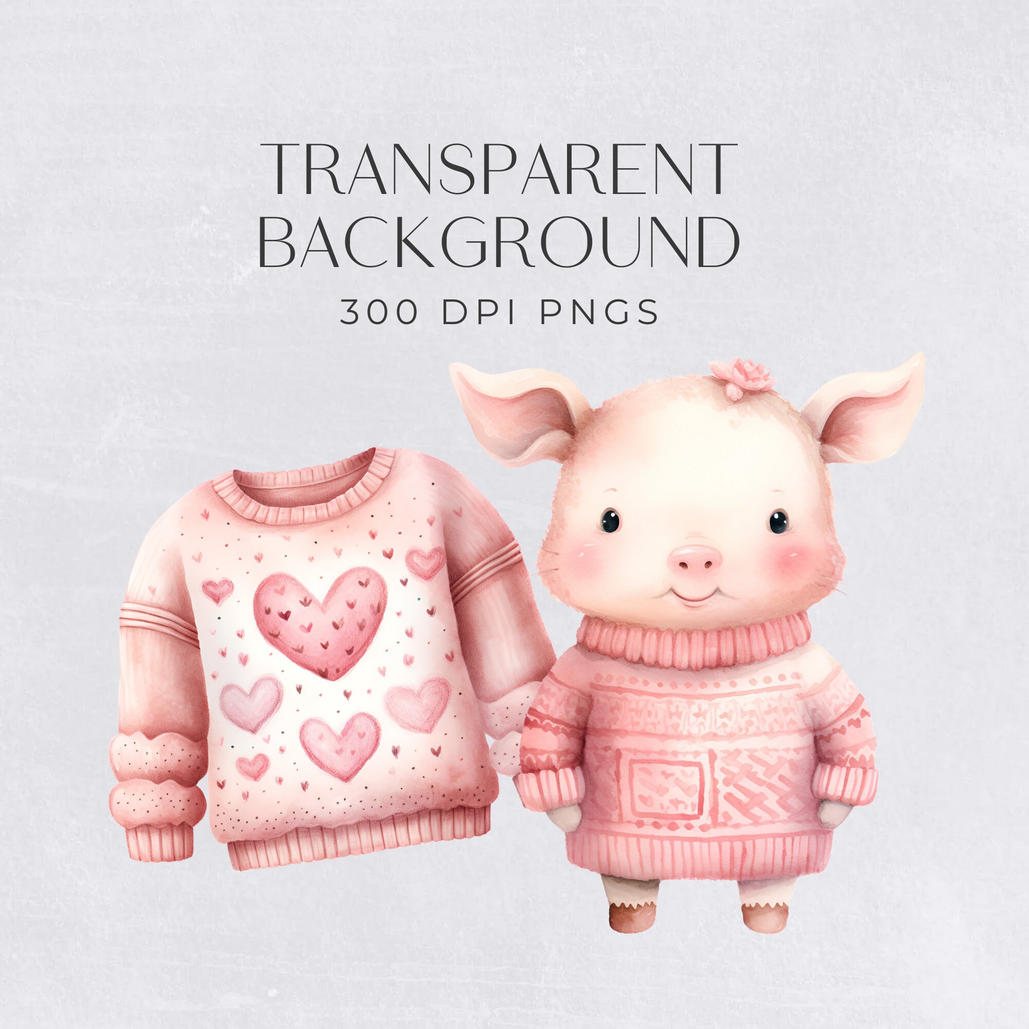 Valentines Day Sweater Clipart, Pink Jumper Clip Art, Cute Animals in ...