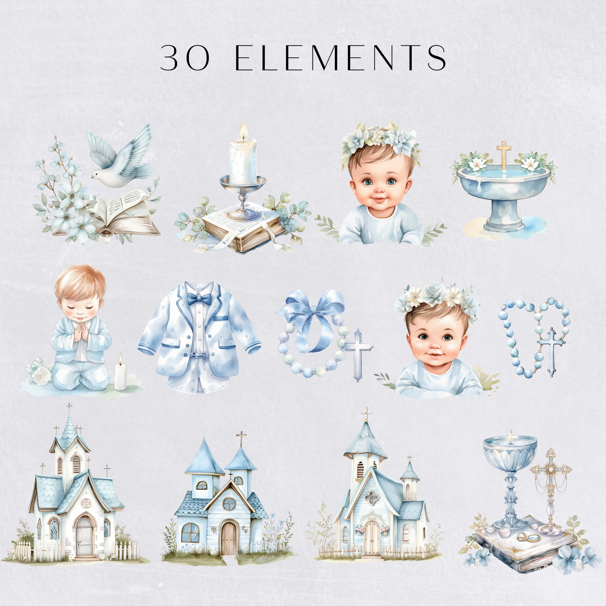 Baby Boy Baptism Clipart, MEGA BUNDLE, Religious Clip Art, Christening ...