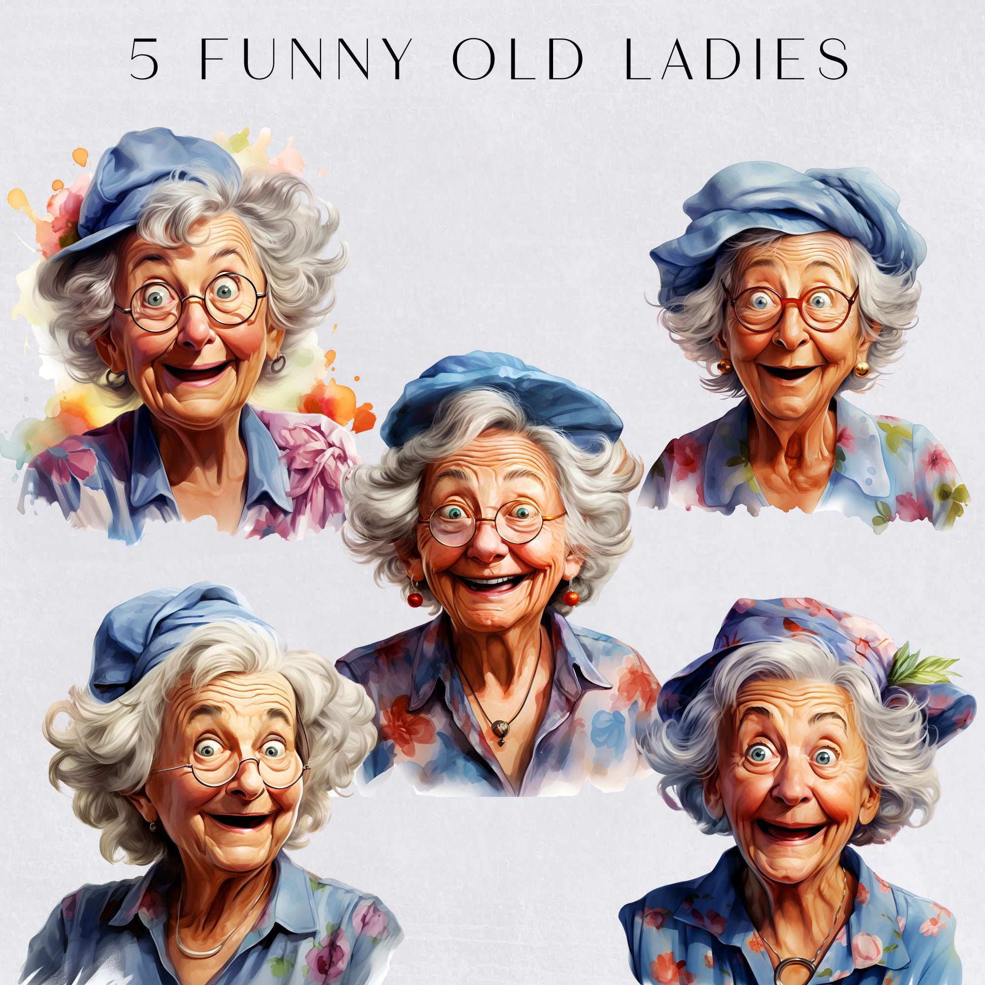 Old Lady Clipart, Funny Ladies Graphics, Watercolor Old Woman ...