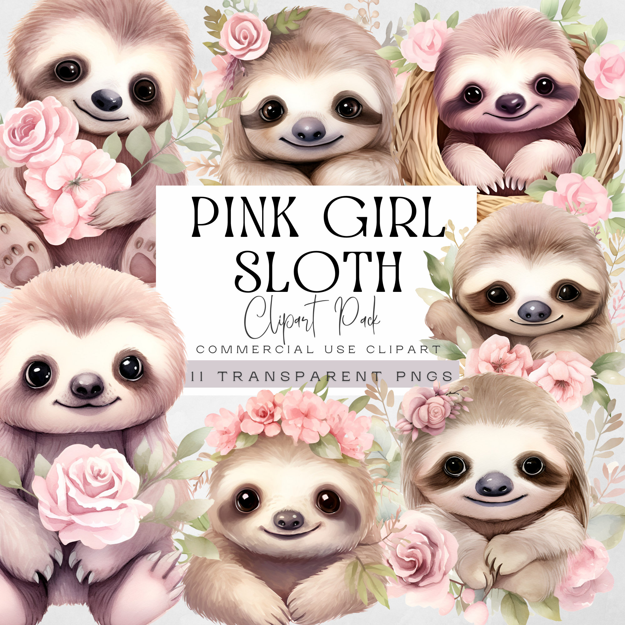 Sloth Girl Clipart, Cute Baby Girl Clip Art, Woodland Animals, Pink ...