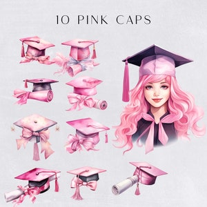 Pink Graduation Cap Clipart, Hat and Diploma Clip Art, Graduate Party ...