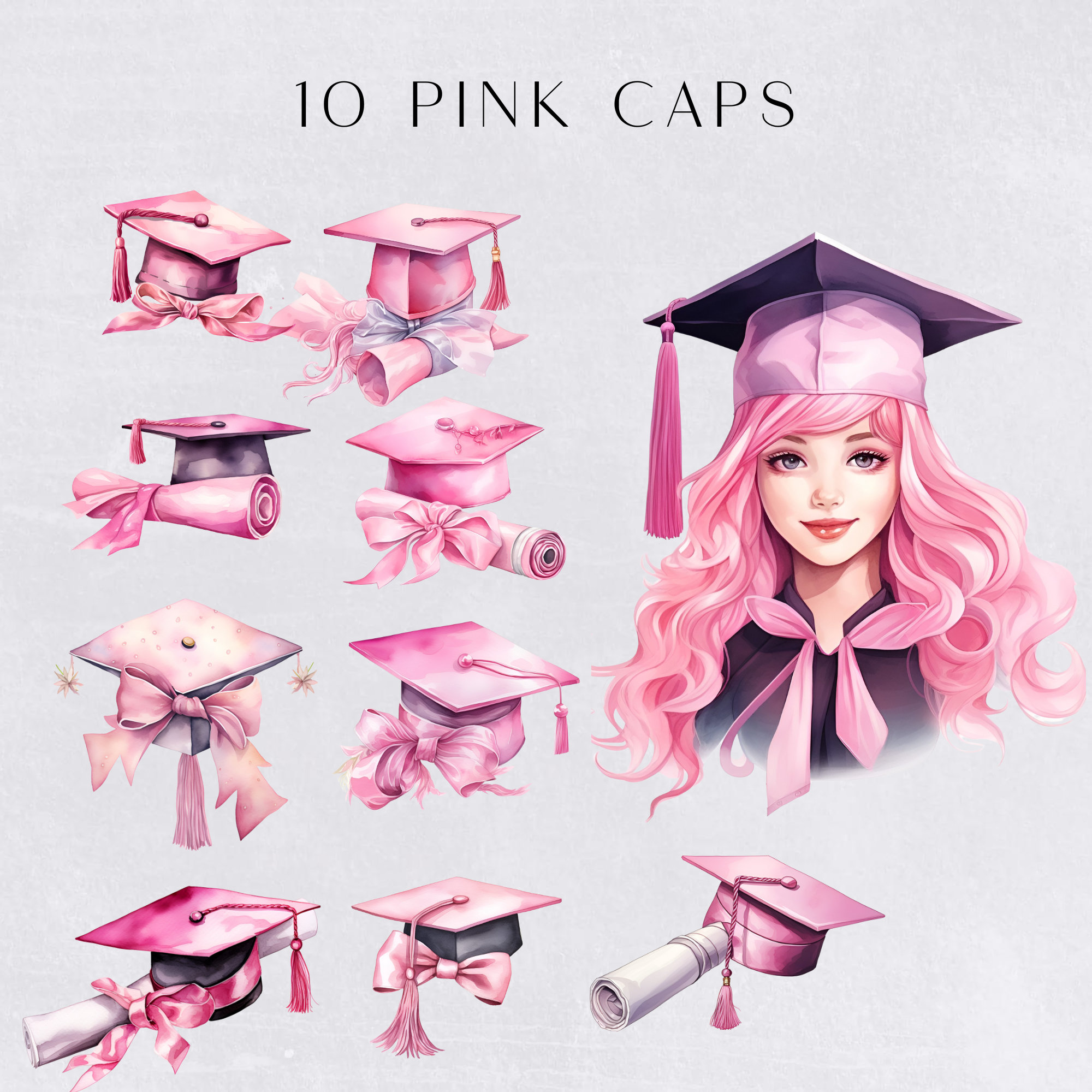 Pink Graduation Cap Clipart, Hat and Diploma Clip Art, Graduate Party ...