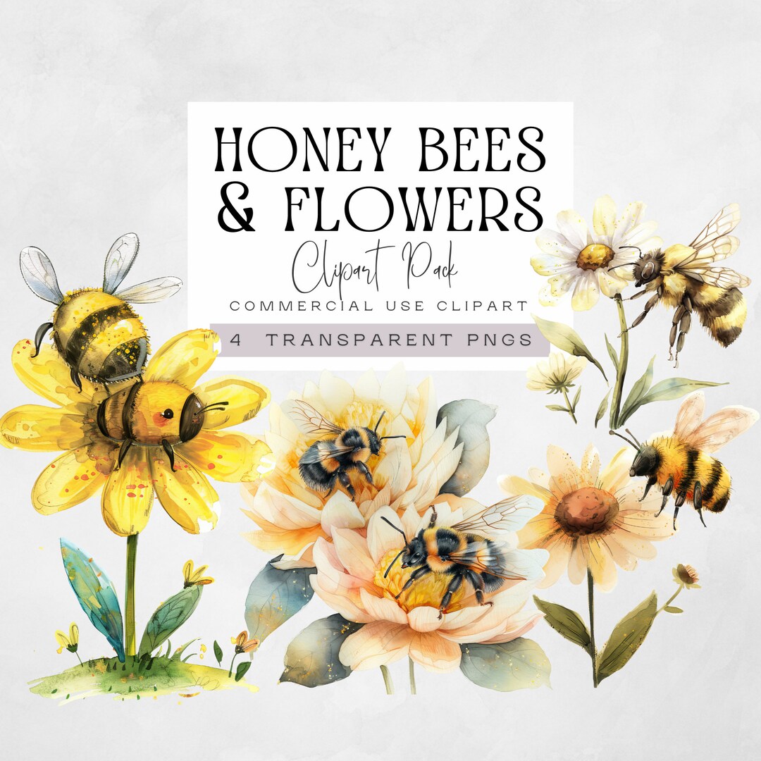 Watercolor Honey Bee Clipart Spring Garden Bee, Clipart for Gardeners ...