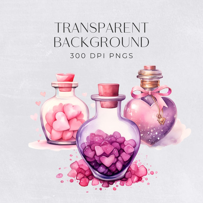 Love Potion Bottle Clipart, Watercolor Valentines Clip Art, Magic ...