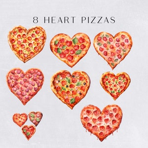 Heart Shaped Pizza Slice Clipart, Pepperoni Pizza Lover, Watercolor ...