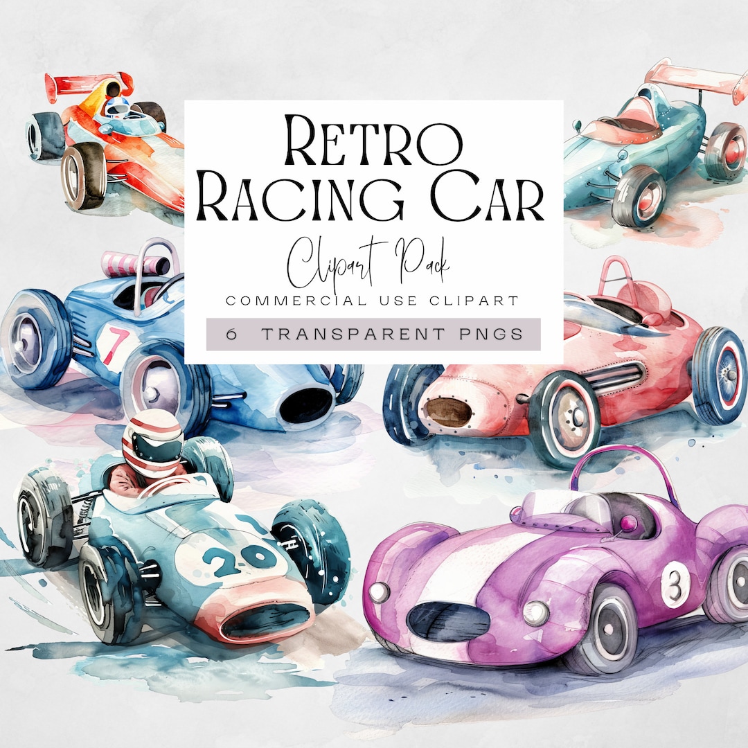 Retro Race Car Clipart, Vehicle Clipart, Red Sports Car, Blue Motor ...