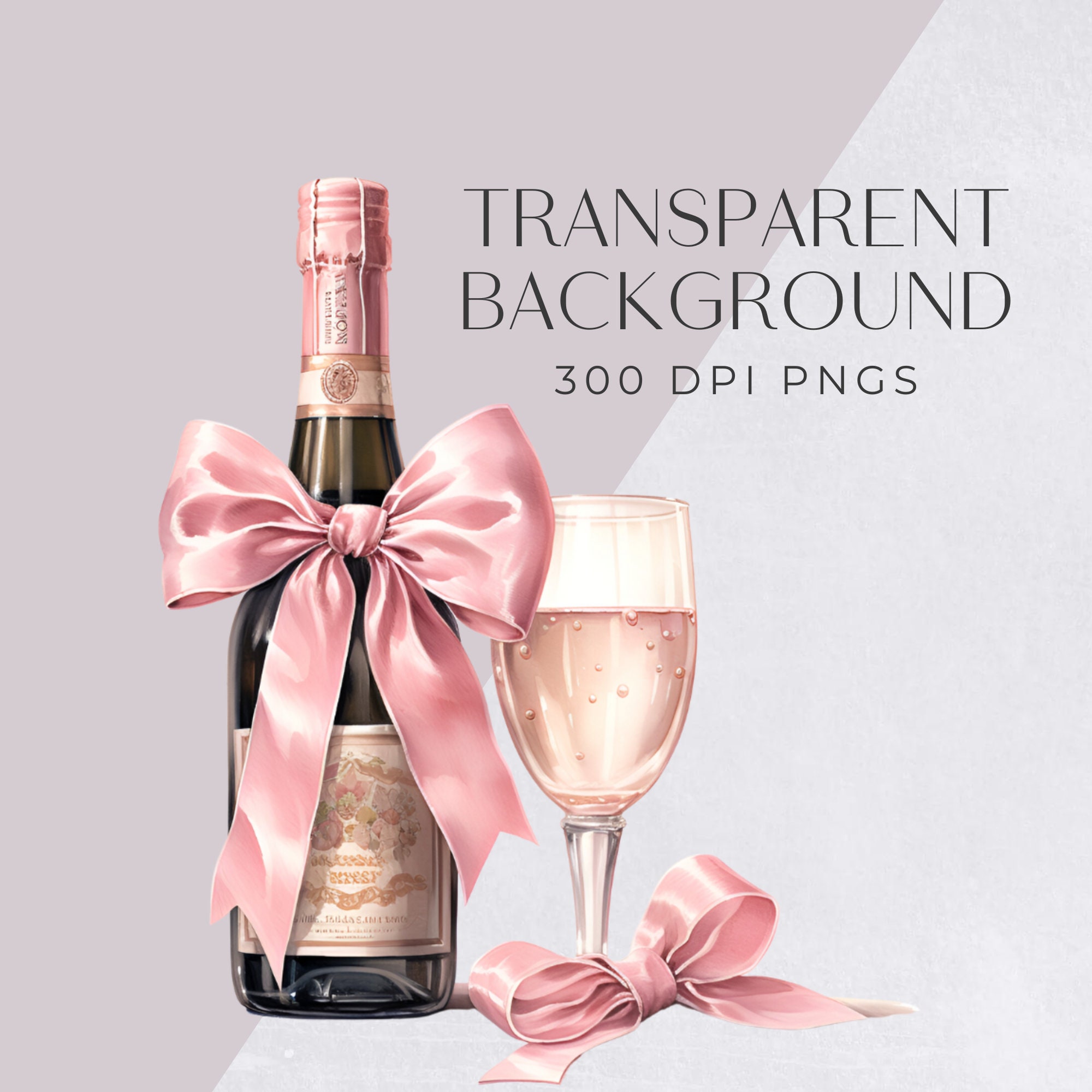 Champagne Bottle and Glass Clipart | SINGLE IMAGE | Pink Valentine ...