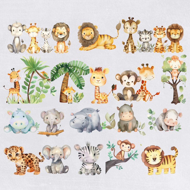 Boho Safari Animal Clipart, Wild Jungle Animals, Nursery Art, Leopard ...