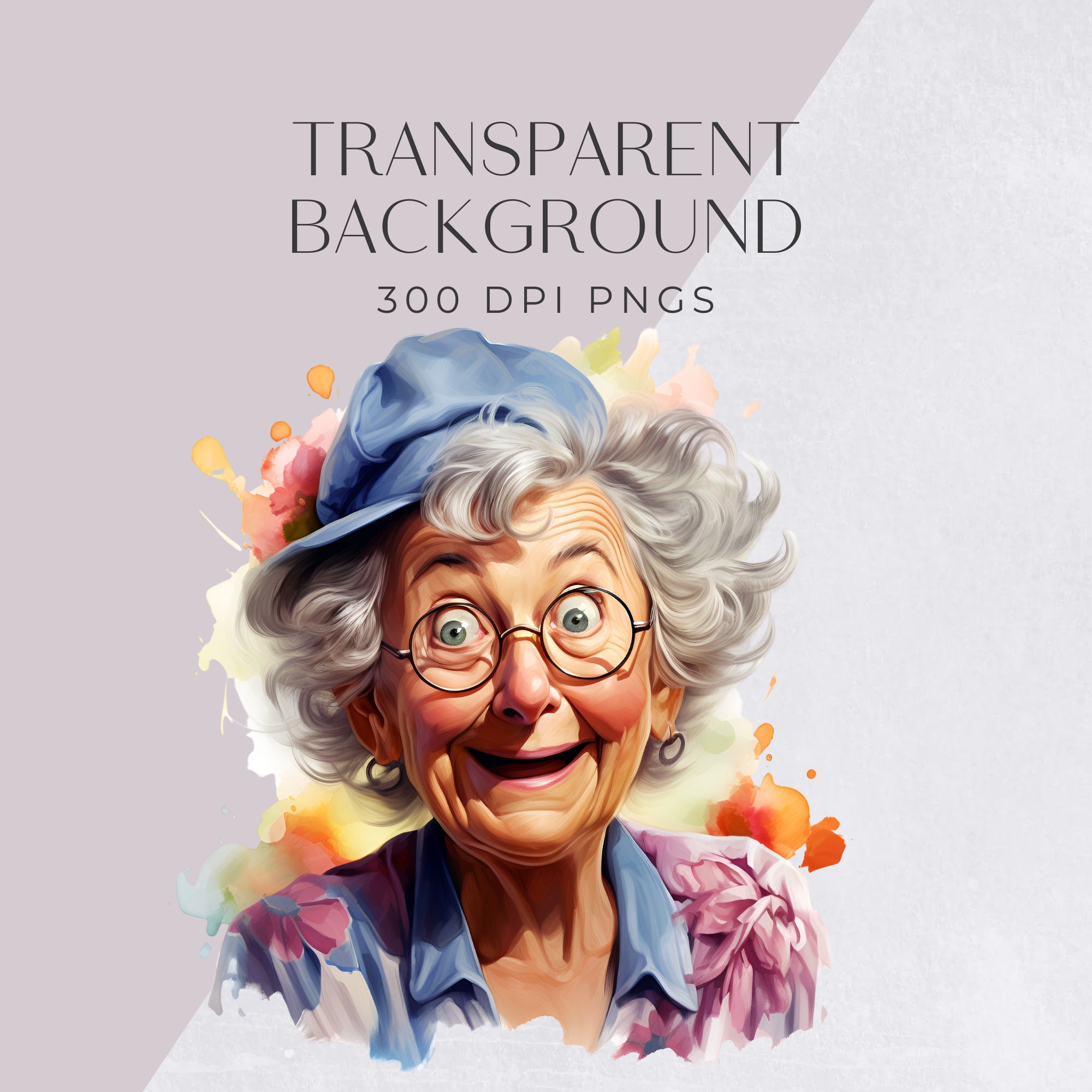 Old Lady Clipart, Funny Ladies Graphics, Watercolor Old Woman ...