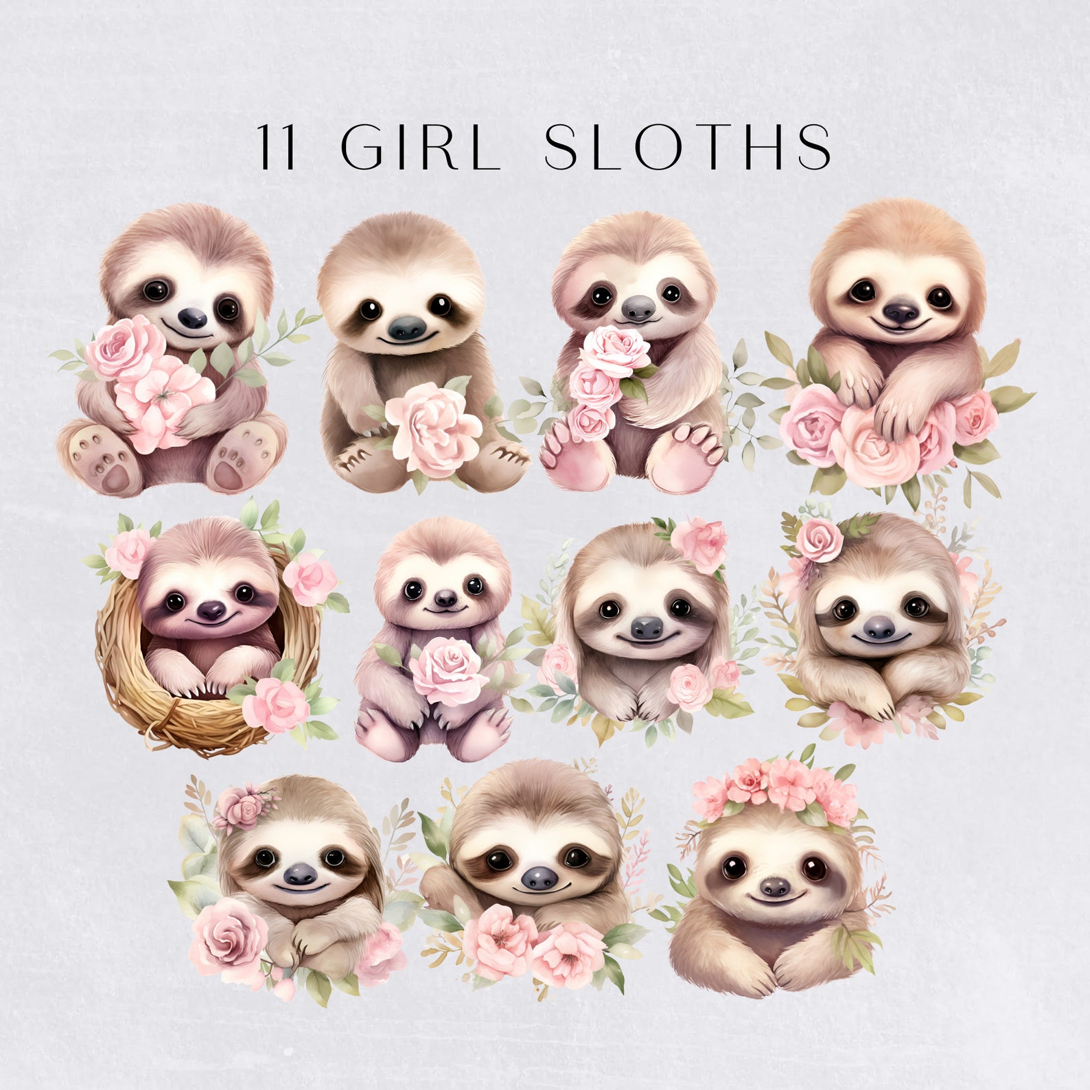 Sloth Girl Clipart, Cute Baby Girl Clip Art, Woodland Animals, Pink ...