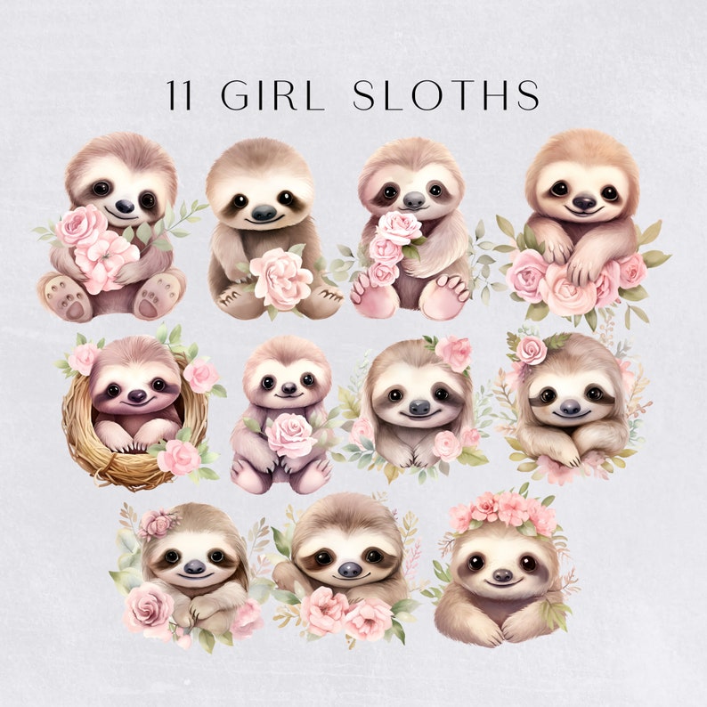 Sloth Girl Clipart, Cute Baby Girl Clip Art, Woodland Animals, Pink ...