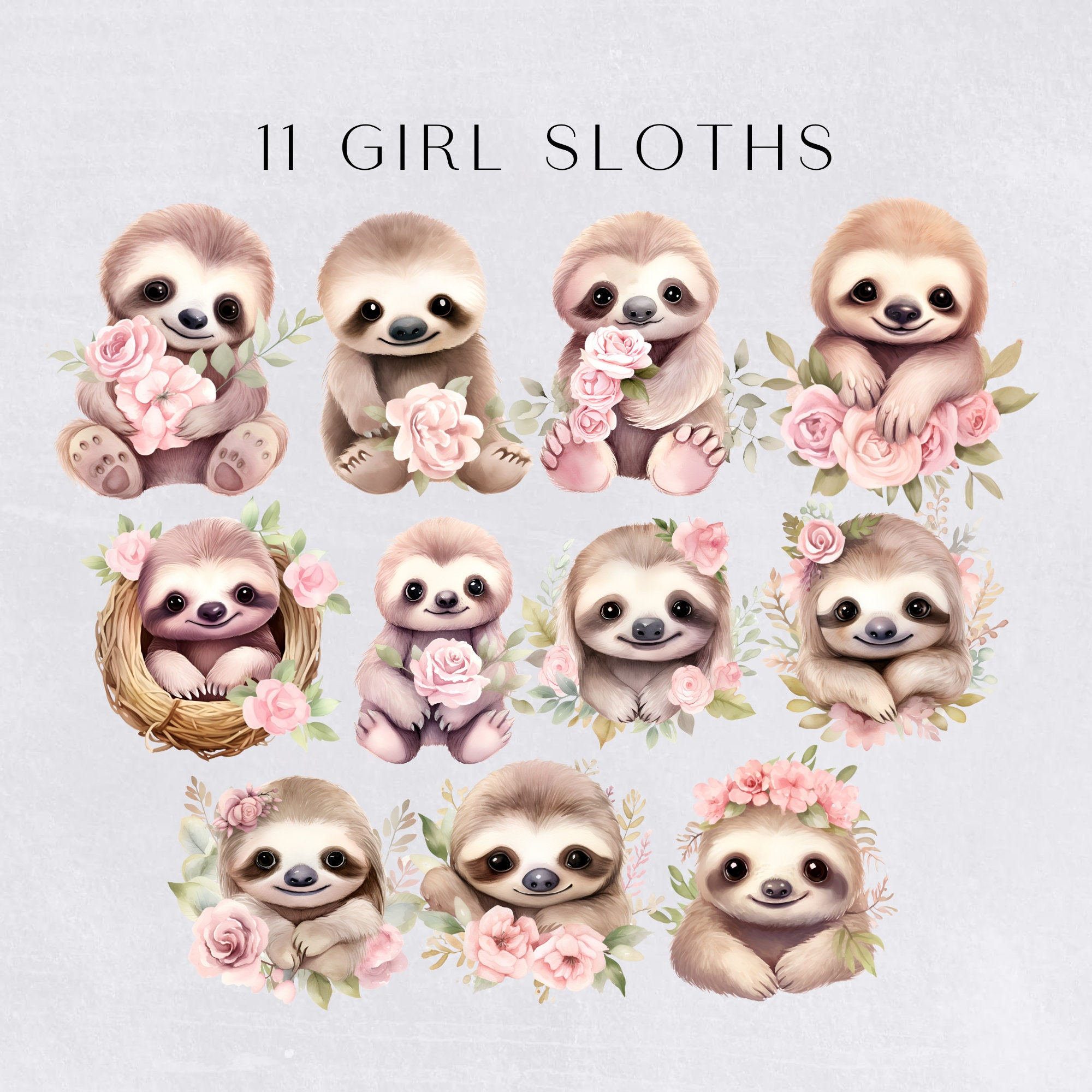 Sloth Girl Clipart, Cute Baby Girl Clip Art, Woodland Animals, Pink ...