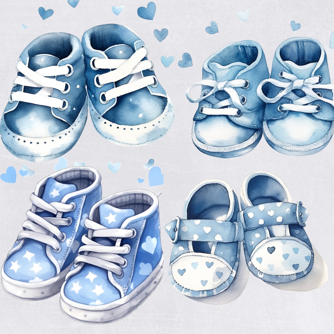 Baby Shoes Clipart, Boy Babys Blue Boots Clip Art, Watercolor Newborn ...
