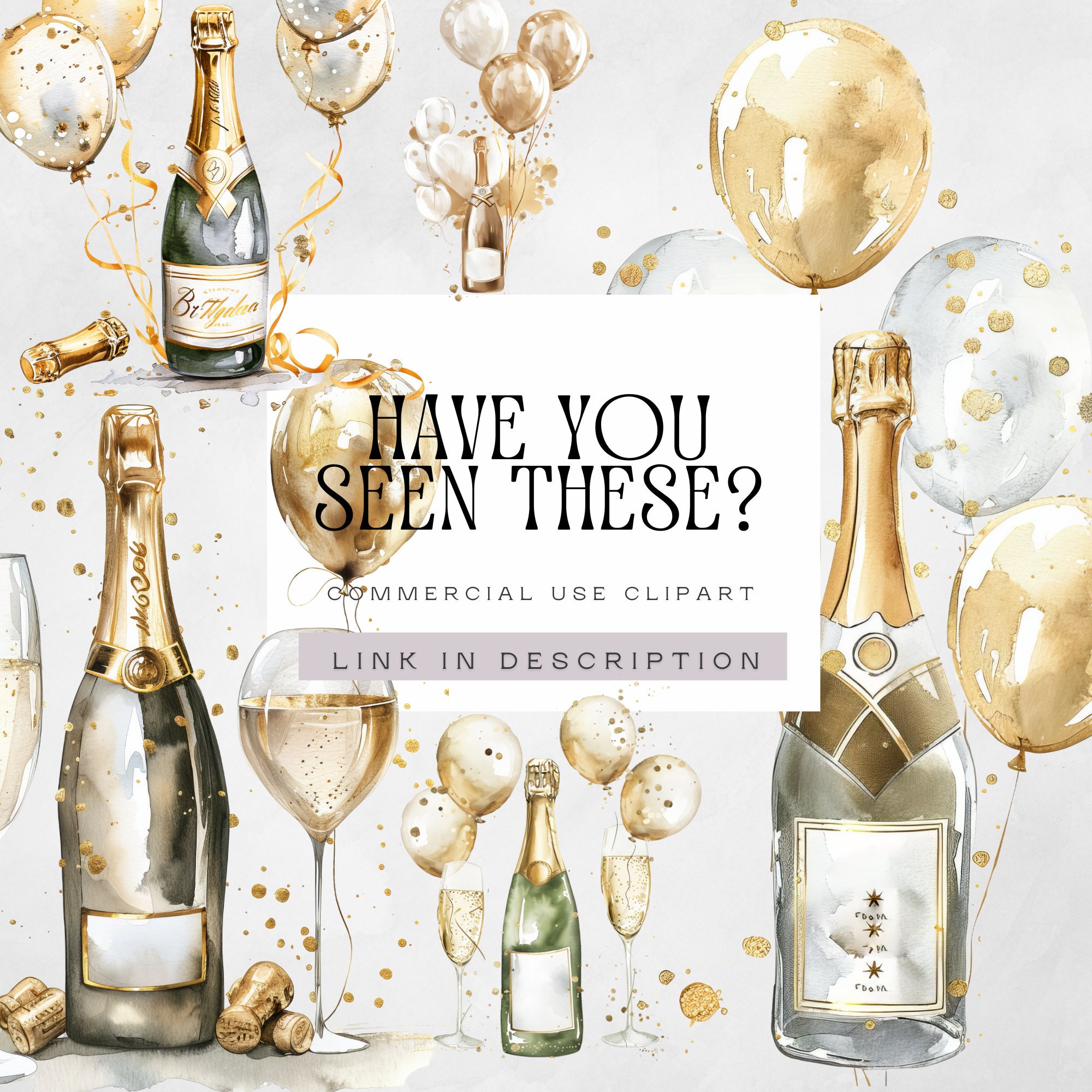 Champagne Bottle and Glass Clipart | SINGLE IMAGE | Wedding Champagne ...