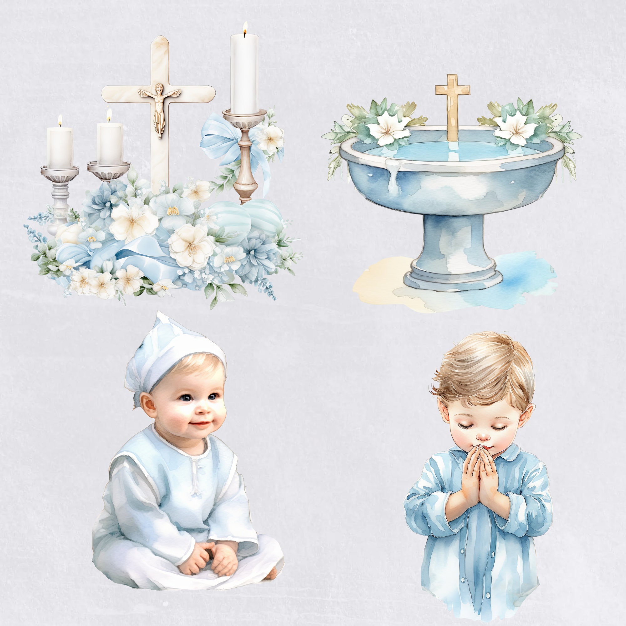 Baby Boy Baptism Clipart, MEGA BUNDLE, Religious Clip Art, Christening Graphics, Catholic ...
