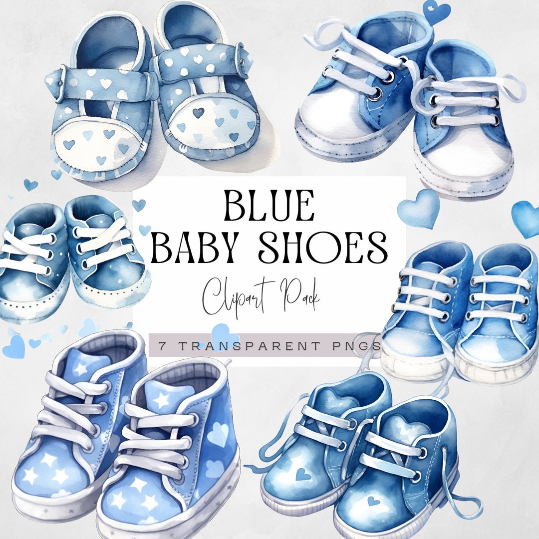 Baby Shoes Clipart, Boy Babys Blue Boots Clip Art, Watercolor Newborn ...