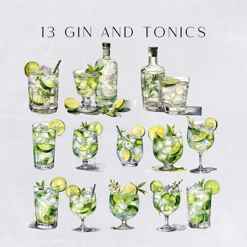 Gin and Tonic Clipart, Bottle and Glass, Alcoholic Drink, Signature ...