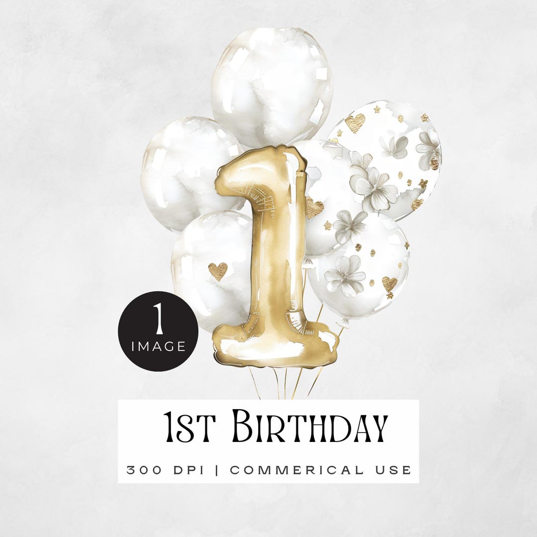 Birthday Number 1 Png, Gold 1st Birthday Girl or Boy Clipart | SINGLE ...