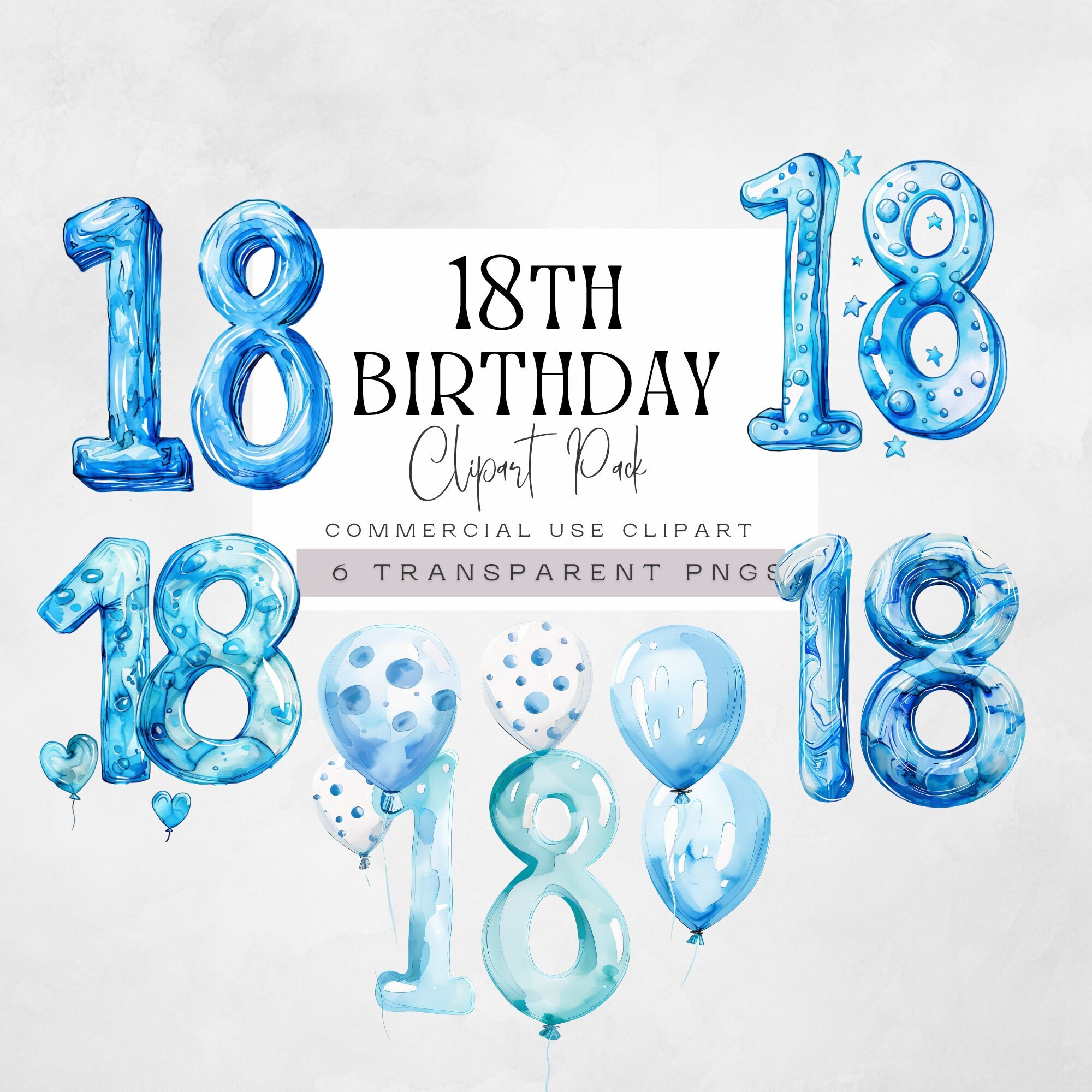 18th Birthday Boy Png, Blue Watercolor 18 Clipart, Hello Eighteen Years ...