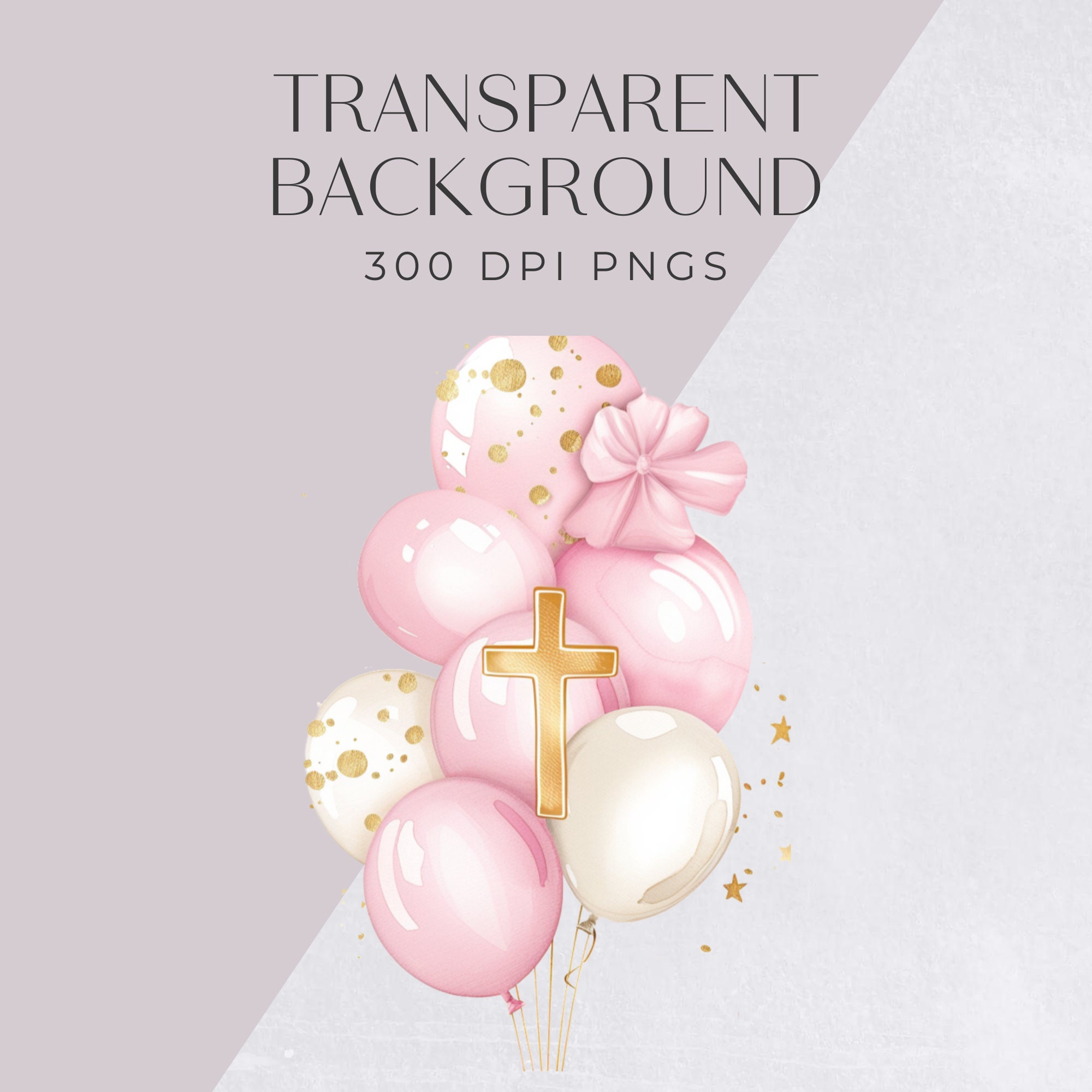 Pastel Pink Baptism Clipart | SINGLE | Watercolor Balloons and Gold ...