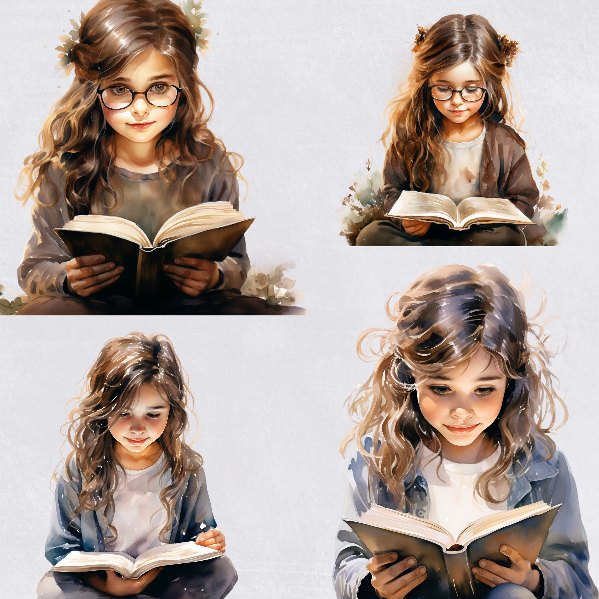 Little Girl Reading Book Clip Art Library Girl Clipart - Etsy