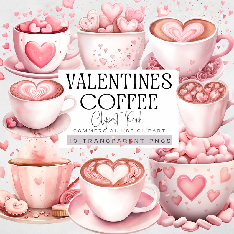 Coffee Valentines Day Clipart, Blush Valentines Day Illustrations, Love ...