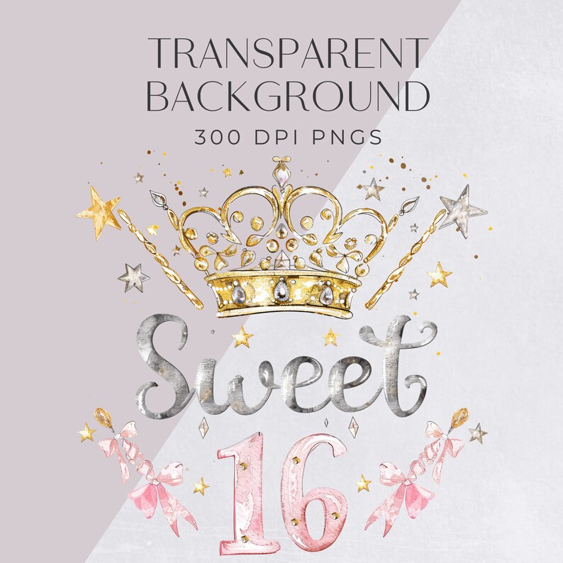Sweet Sixteen Queen Png | SINGLE IMAGE | Birthday Girl Princess Gold ...