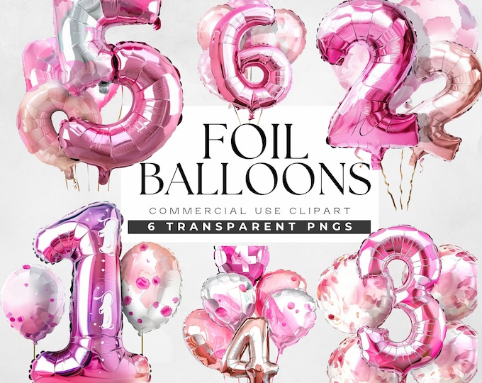 10 Balloon Numbers Clipart, Pink Party Numbers, Digital Clipart ...