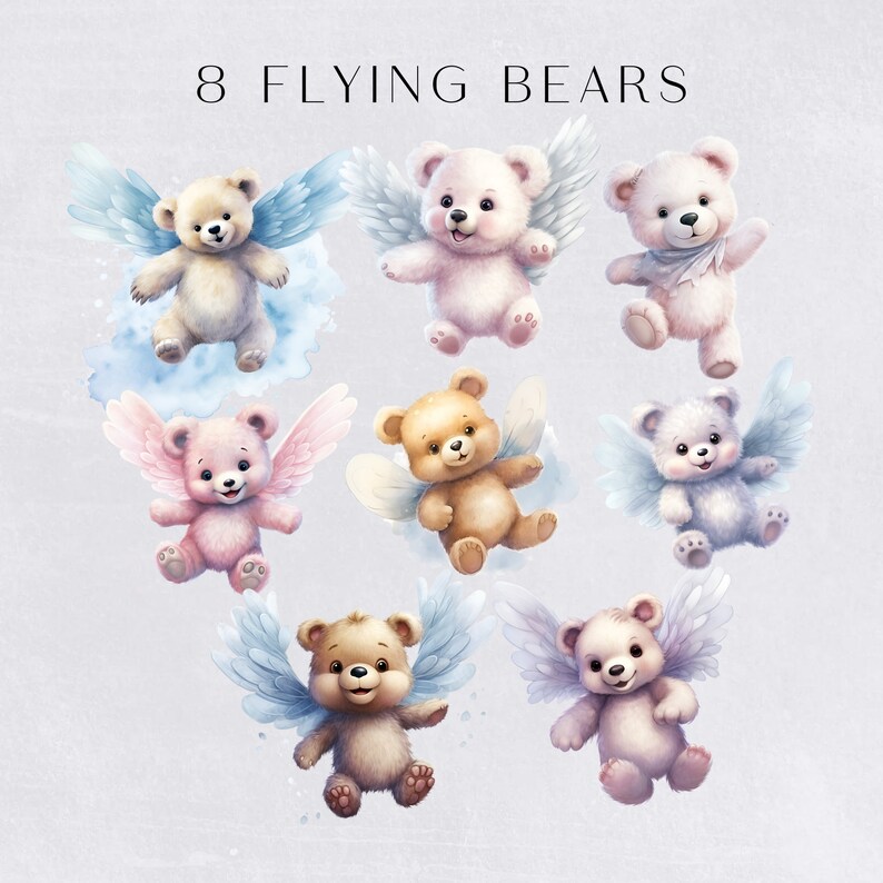 Flying Bears Clipart, Watercolor Pastel Teddy Clip Art, Little Bear ...