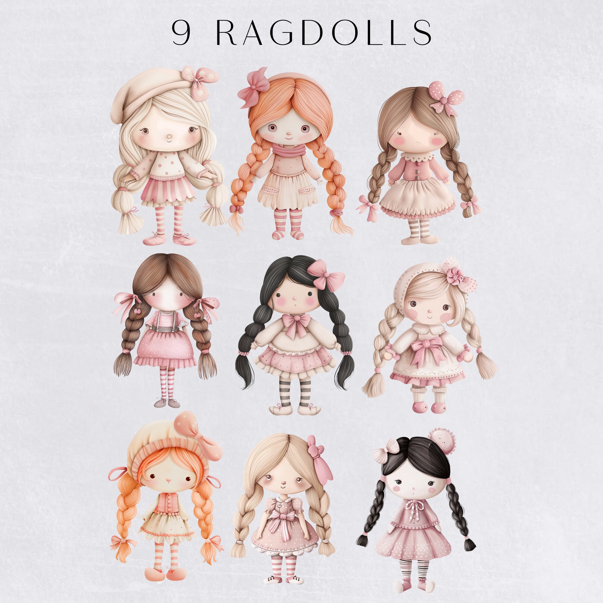 Rag Doll Clipart, Raggedy Dolls Watercolor Png, Cute Character Graphics ...