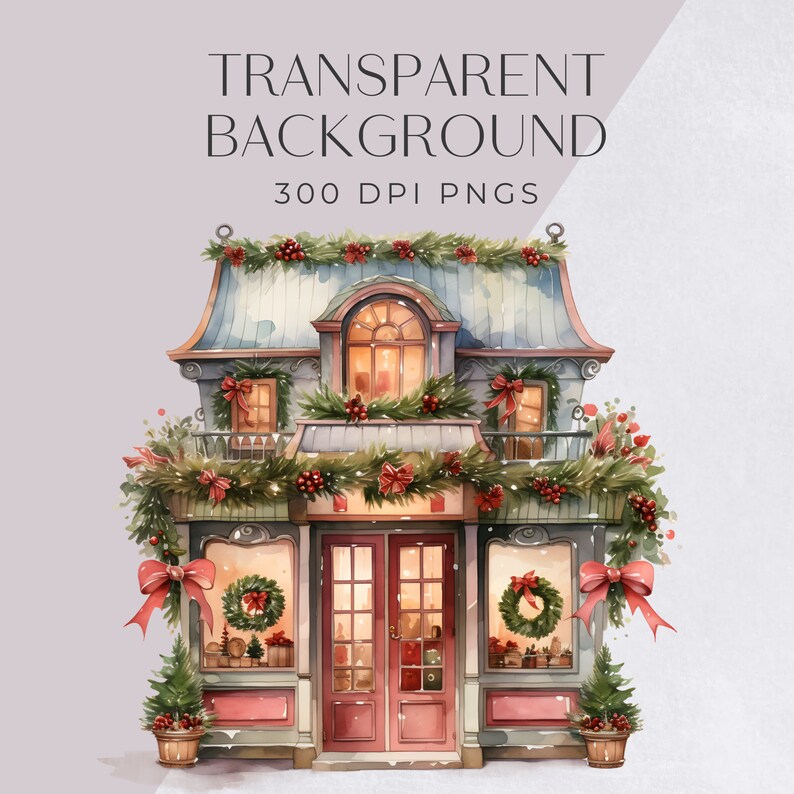 Christmas Village Houses Clipart SINGLE IMAGE Winter Holiday Scene ...