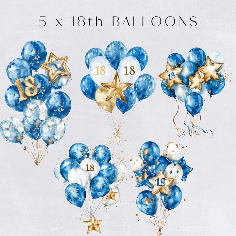 18th Birthday Clipart, 18 Balloons Boy Png, Blue Number Balloon Clipart ...