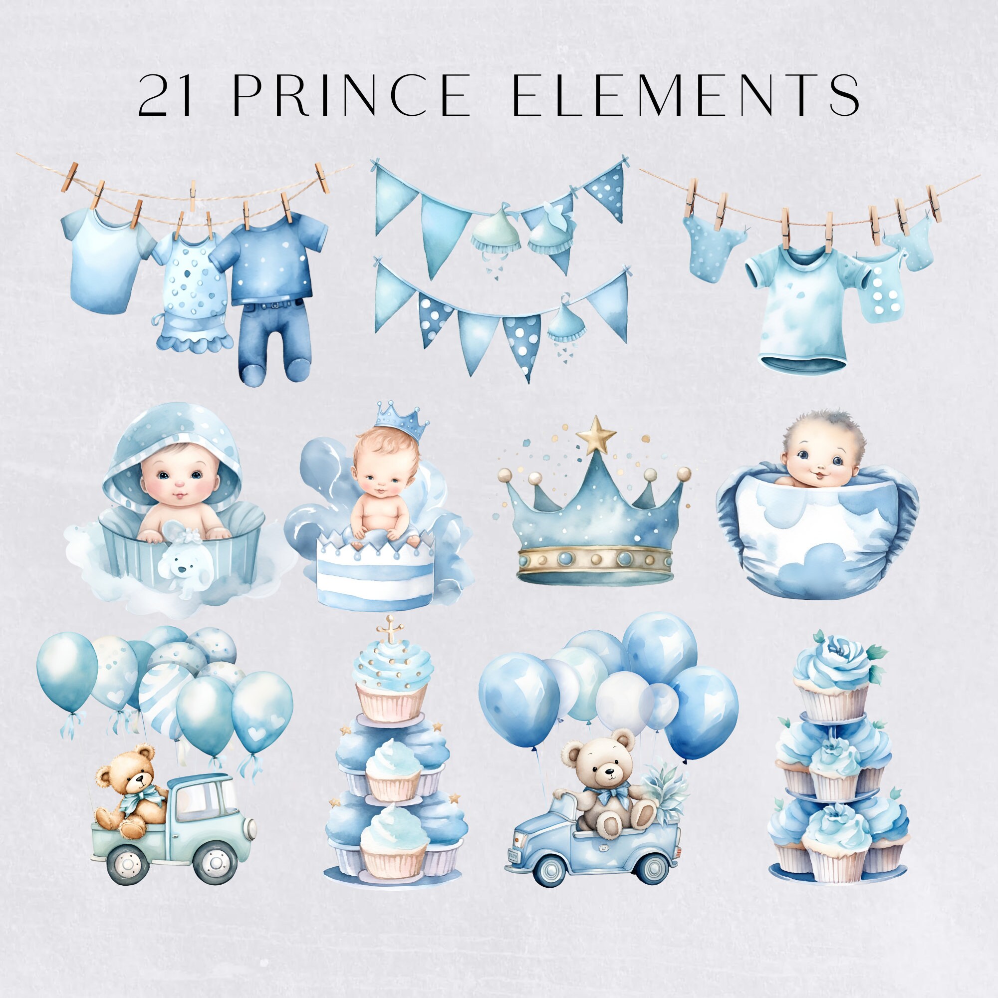 Prince Baby Shower Png, Little Prince Clipart, Watercolor Blue Boy Baby ...