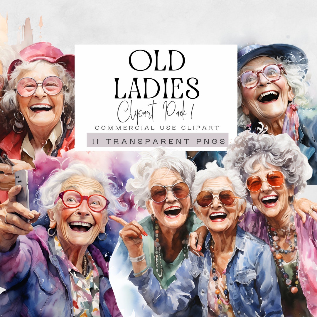 Old Lady Clipart, Funny Ladies Graphics, Watercolor Old Woman ...