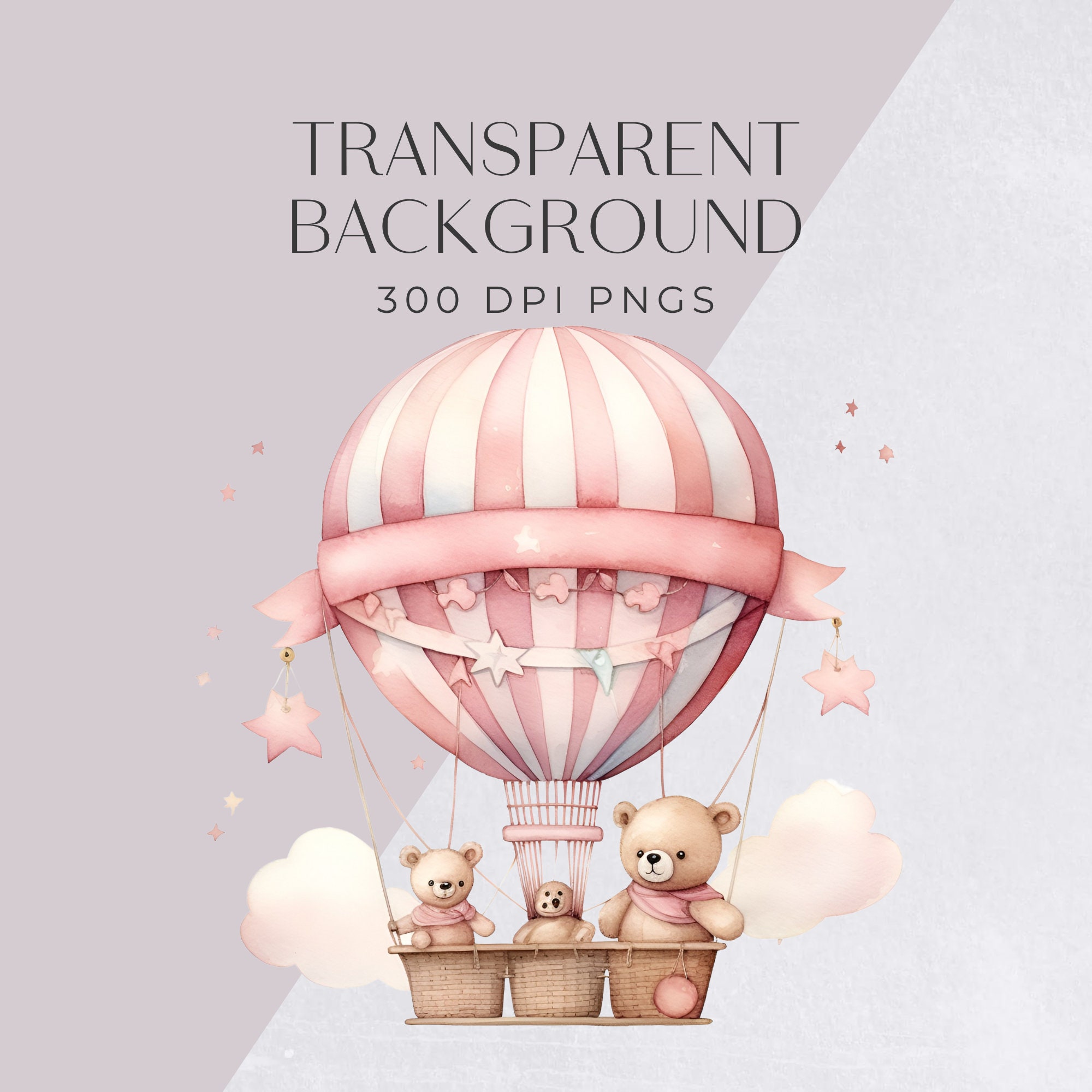 Bear in Pink Hot Air Balloon Clipart, Flying Bear Graphics, It's a Girl ...