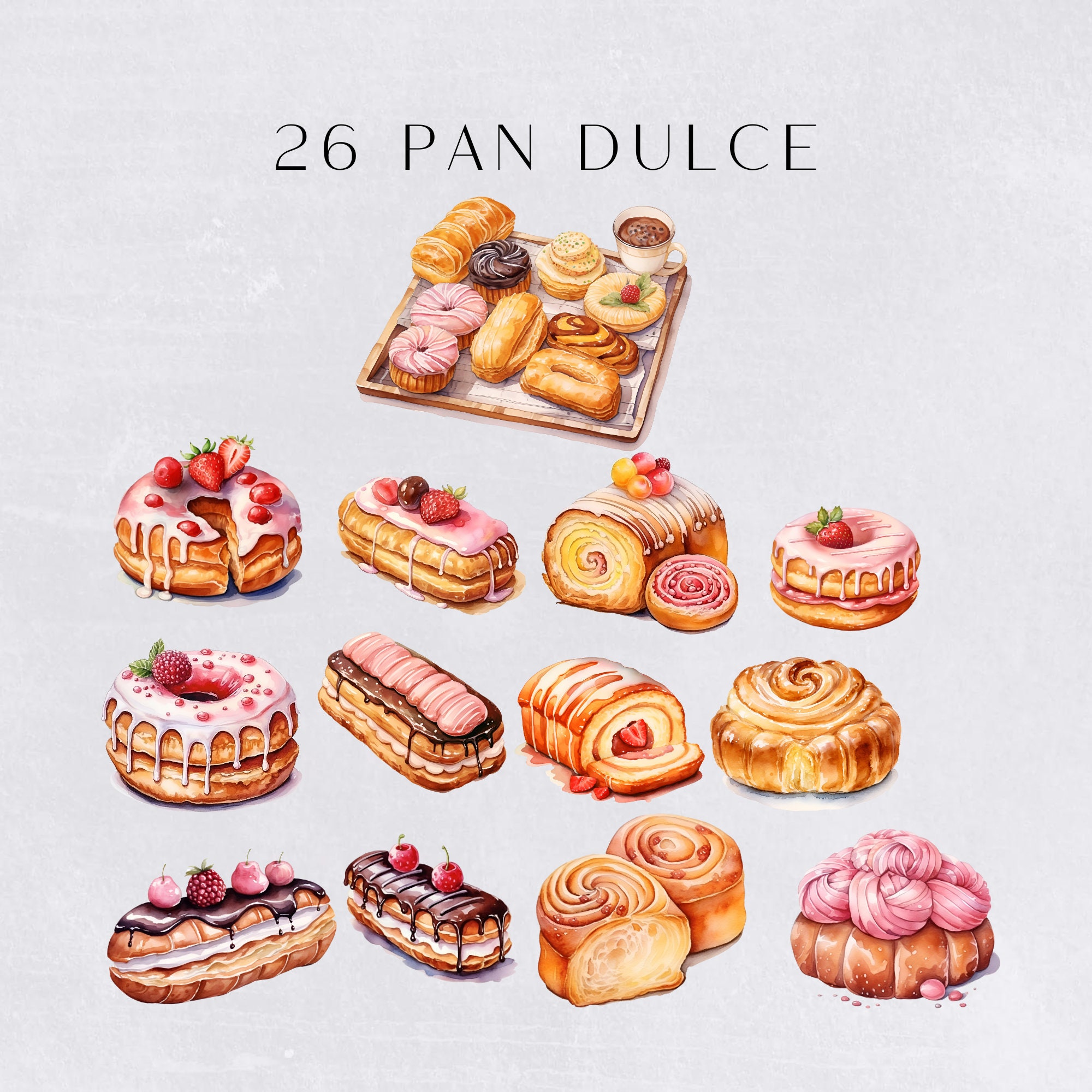 Pan Dulce Clipart, Watercolor Bakery and Bread, Mexican Sweet Bread ...